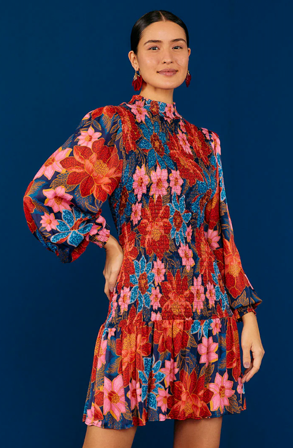 Farm Rio Mini Smocked Dress - Garden Navy | Garmentory