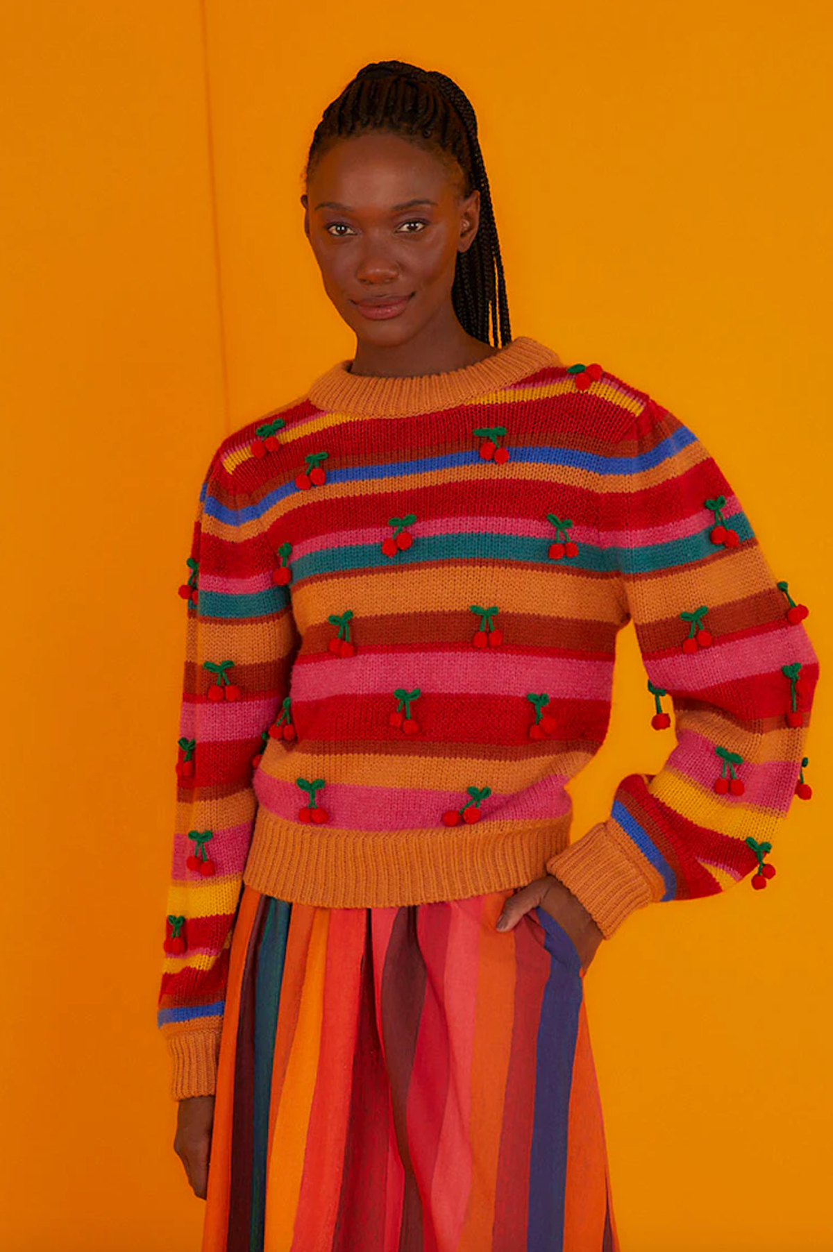 Farm Rio Crochet Cherry Sweater - Flower Stripes | Garmentory