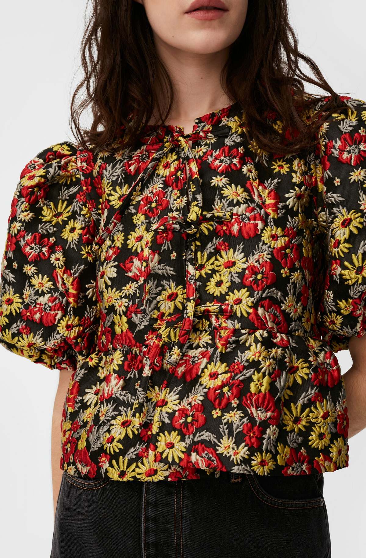 Ganni Peplum Blouse - Meadow Black Jacquard | Garmentory