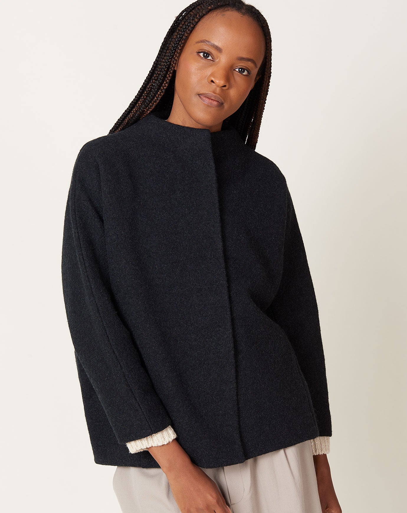 Evam Eva Pressed Wool Short Coat - Charcoal | Garmentory