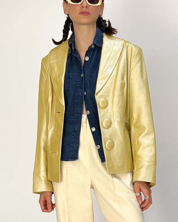 Iridescent Leather Jacket - Lemon | Garmentory