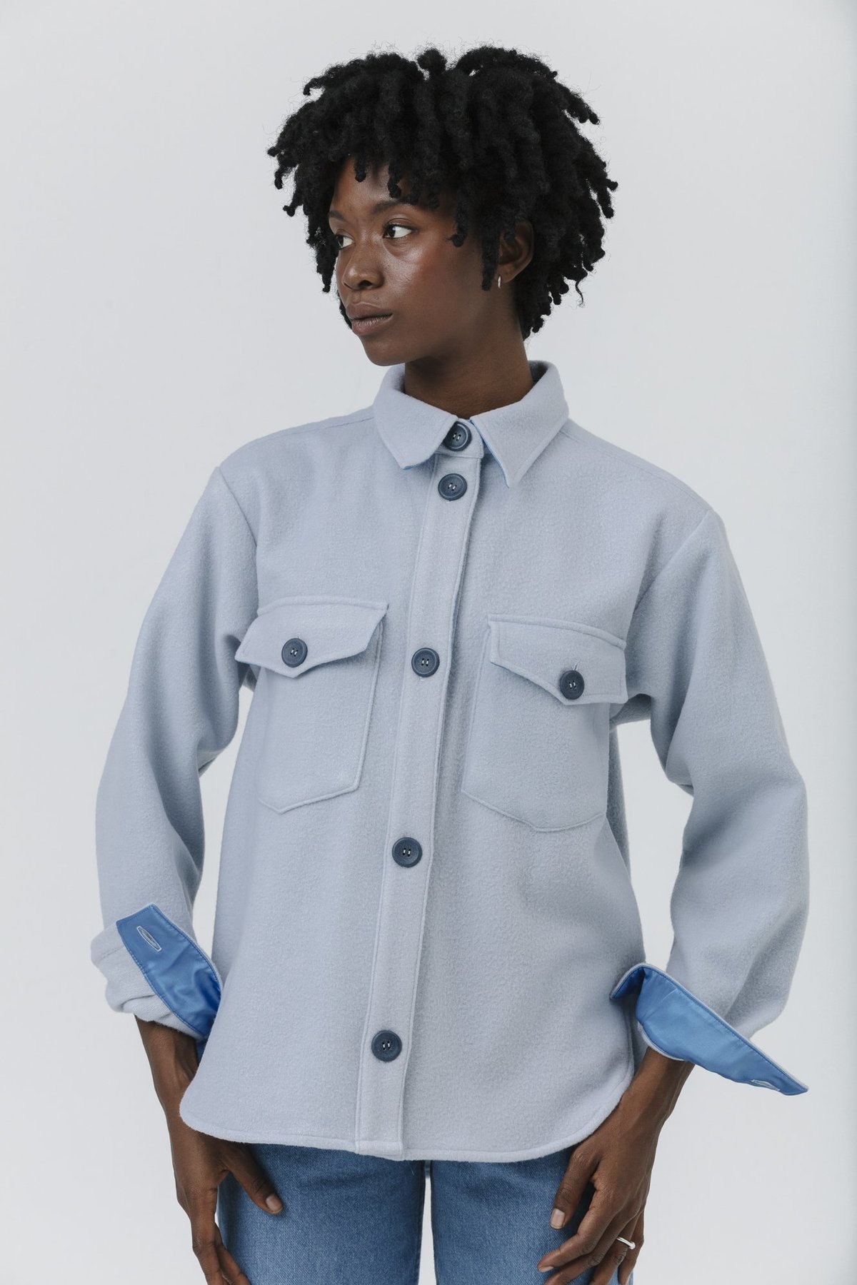 Carleen Shirt Jacket - Powder Blue | Garmentory