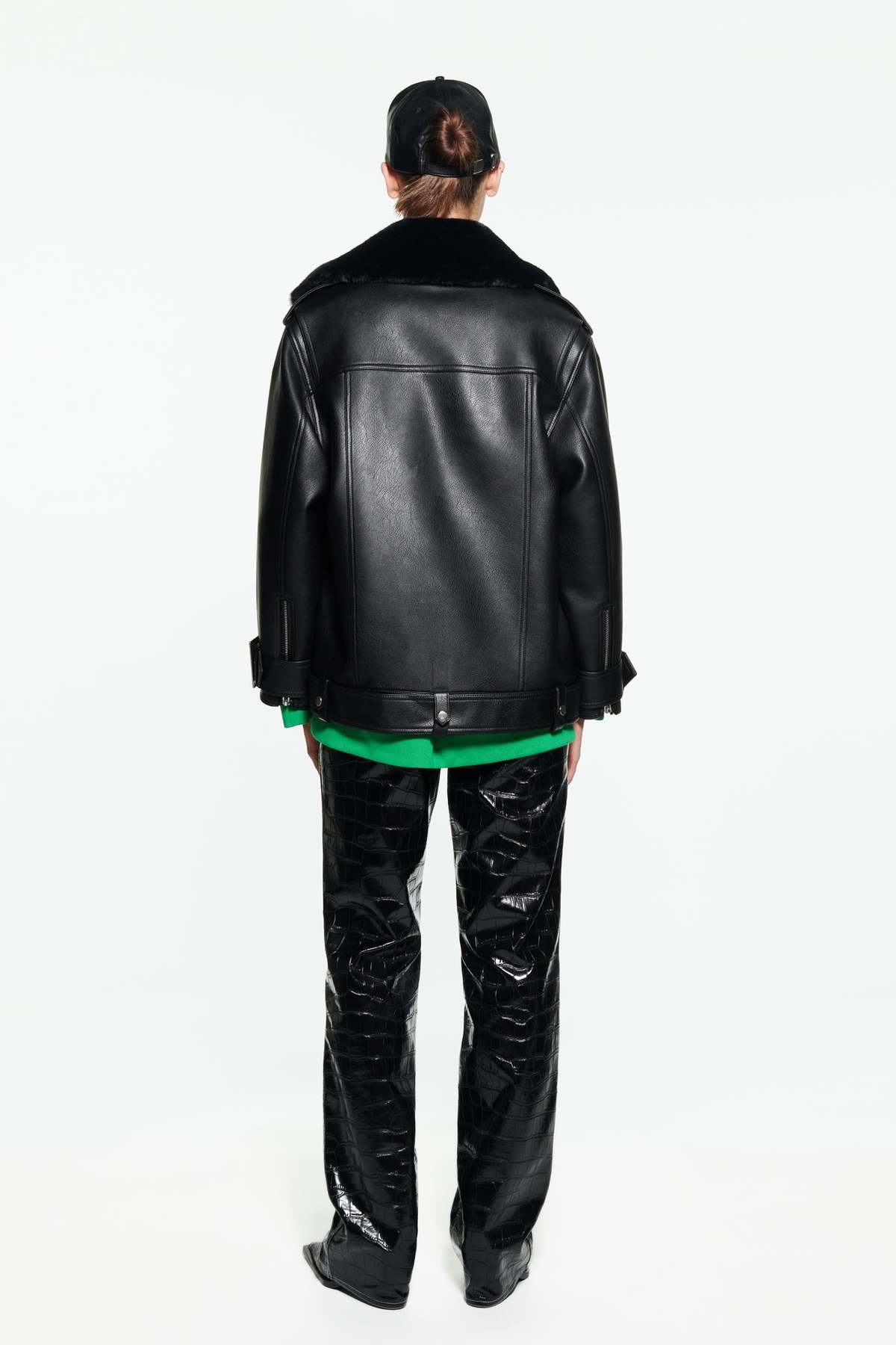 Stand Jade Faux Leather Rich Grain Biker Jacket - Black | Garmentory