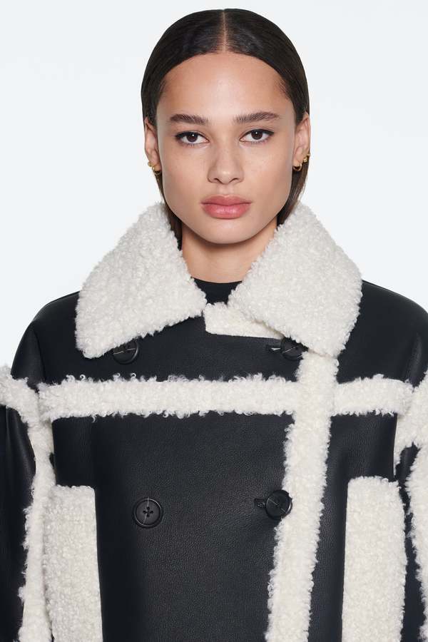 Stand Studio Kristy Faux Shearling Faux Fur 52 cm Jacket - Black/Off ...