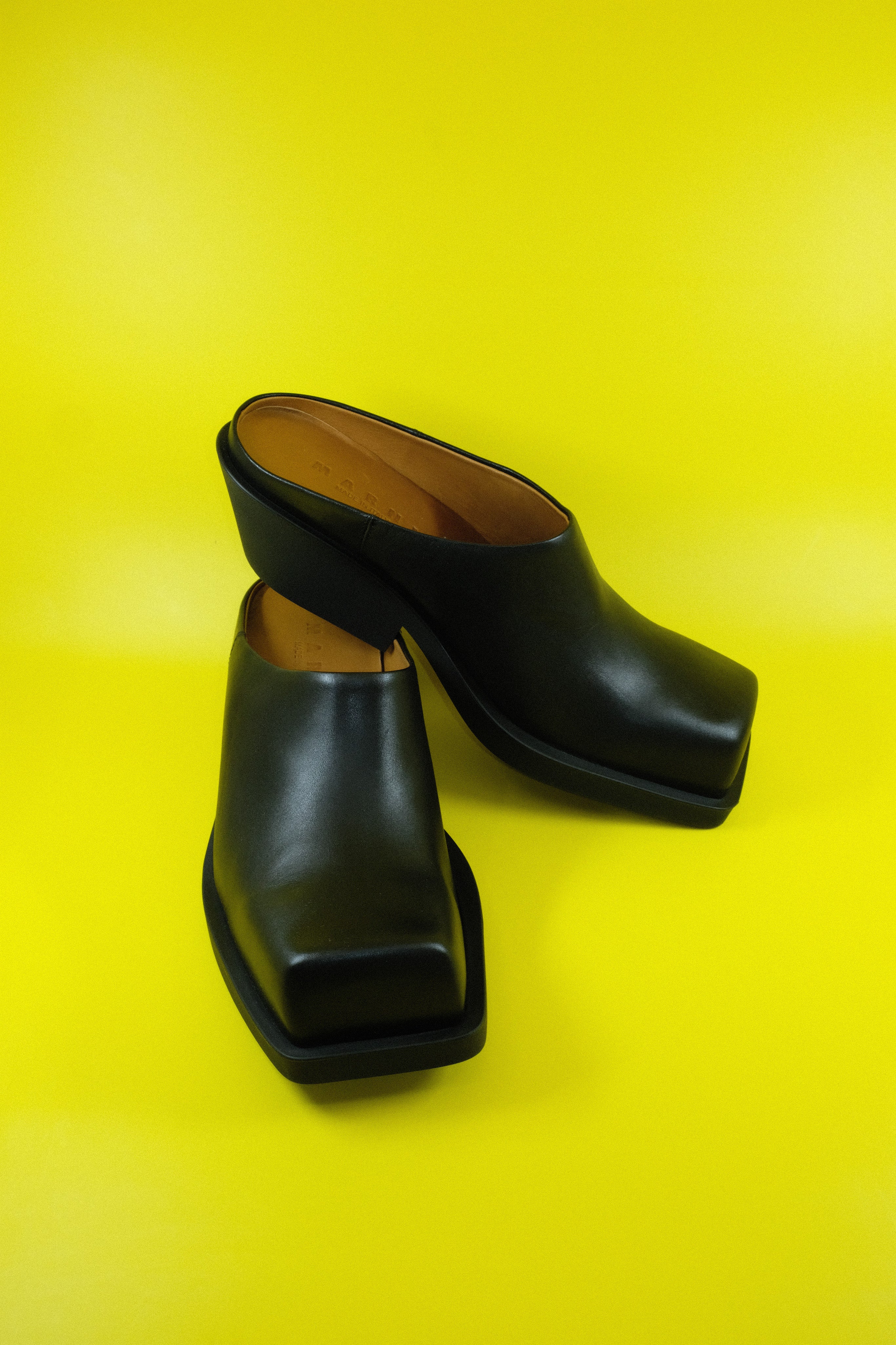 Marni Leather Square Toe Sabot Mule - Black | Garmentory
