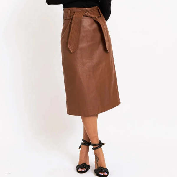 Christy Lynn Paola Vegan Leather Skirt - Camel | Garmentory