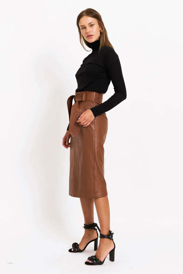 Christy Lynn Paola Vegan Leather Skirt - Camel | Garmentory