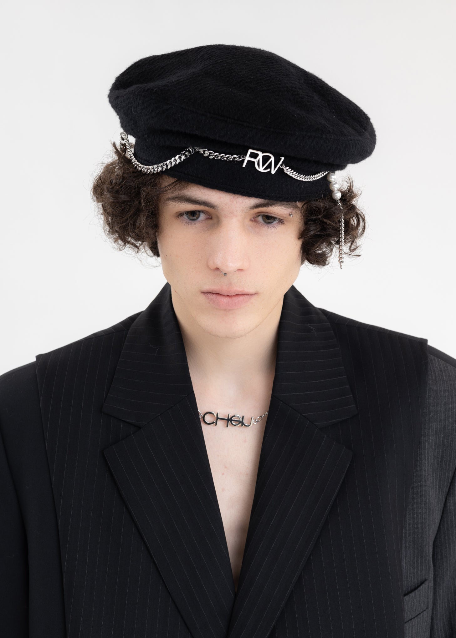 Feng Chen Wang Phoenix Metal Embellishment Beret - black | Garmentory