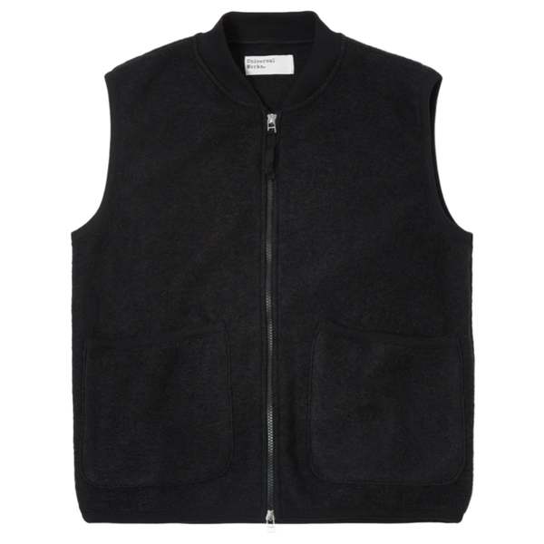 Universal Works Wool Fleece Zip Waistcoat - Black | Garmentory