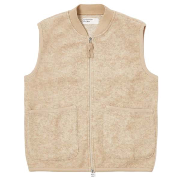 Universal Works Zip Wool Fleece Waistcoat - Stone | Garmentory