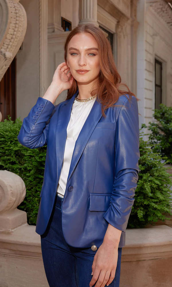 Generation Love Millie Vegan Leather Blazer - Navy | Garmentory