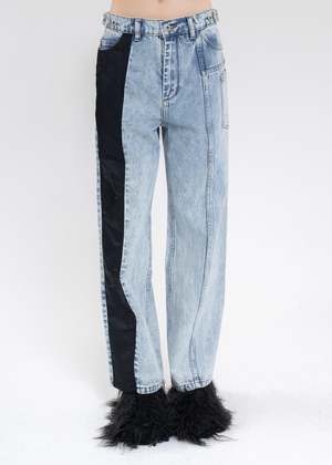 Feng Chen Wang PHOENIX EMBROIDERY PANELLED JEANS - Blue/Black | Garmentory