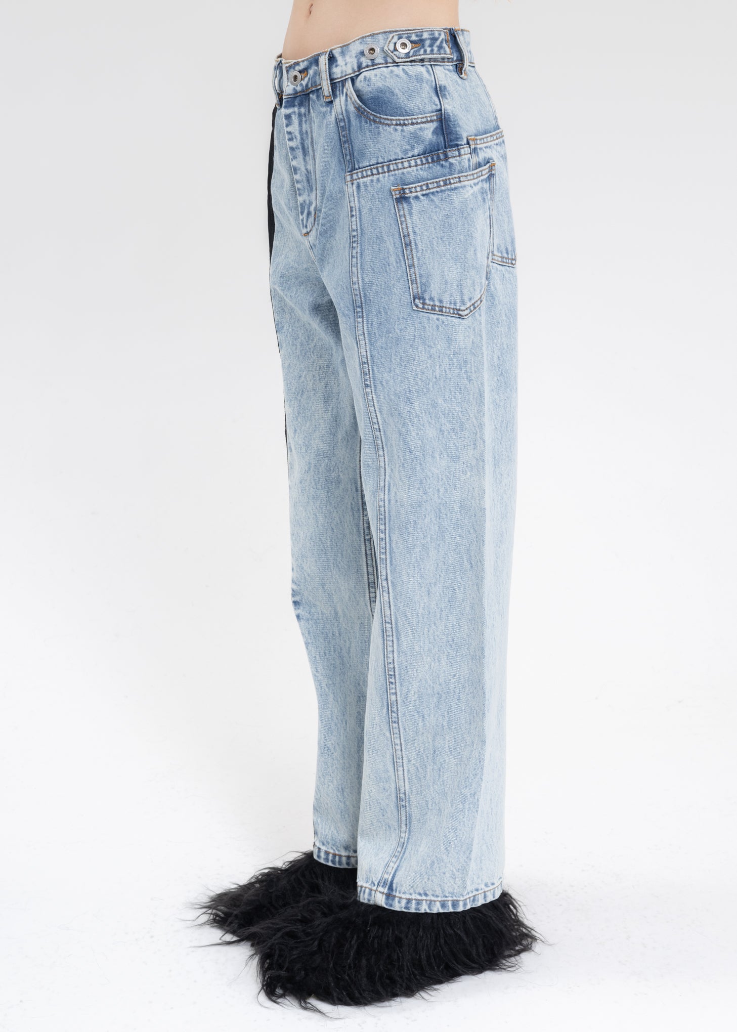 Feng Chen Wang PHOENIX EMBROIDERY PANELLED JEANS - Blue/Black | Garmentory