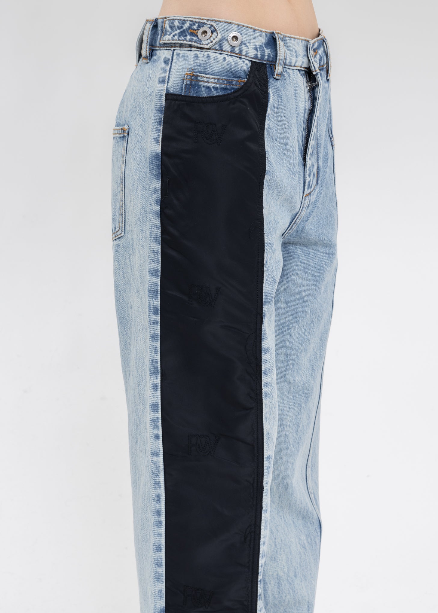 Feng Chen Wang PHOENIX EMBROIDERY PANELLED JEANS - Blue/Black | Garmentory