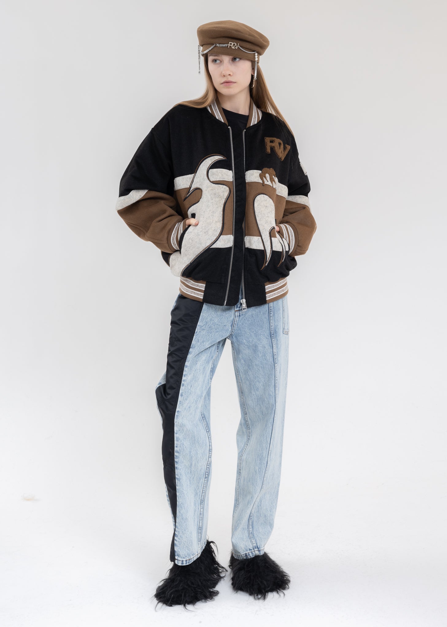 Feng Chen Wang PHOENIX EMBROIDERY PANELLED JEANS - Blue/Black | Garmentory