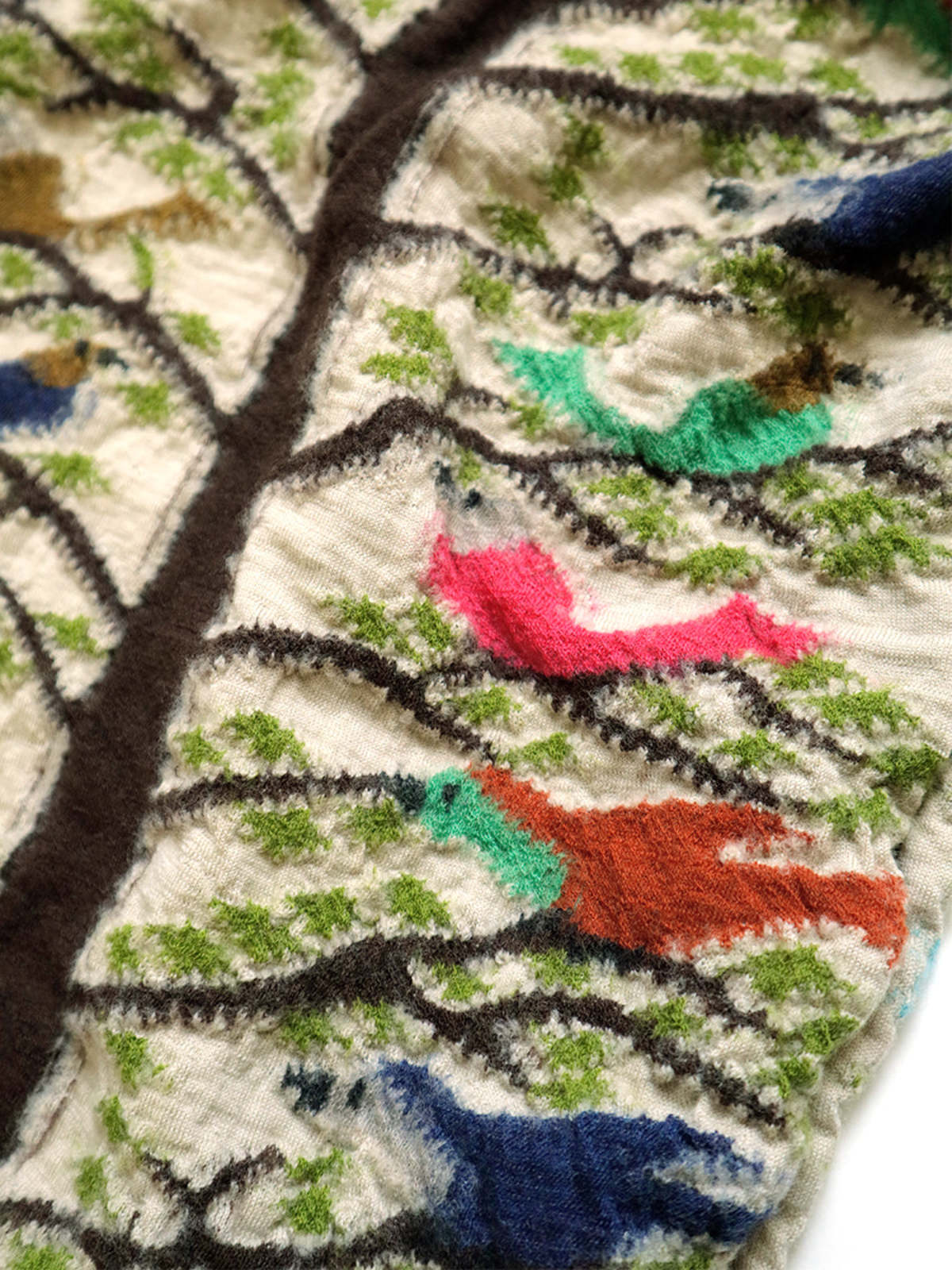 Kapital Fulling Wool HAPPY BIRD TREE Scarf - Beige | Garmentory