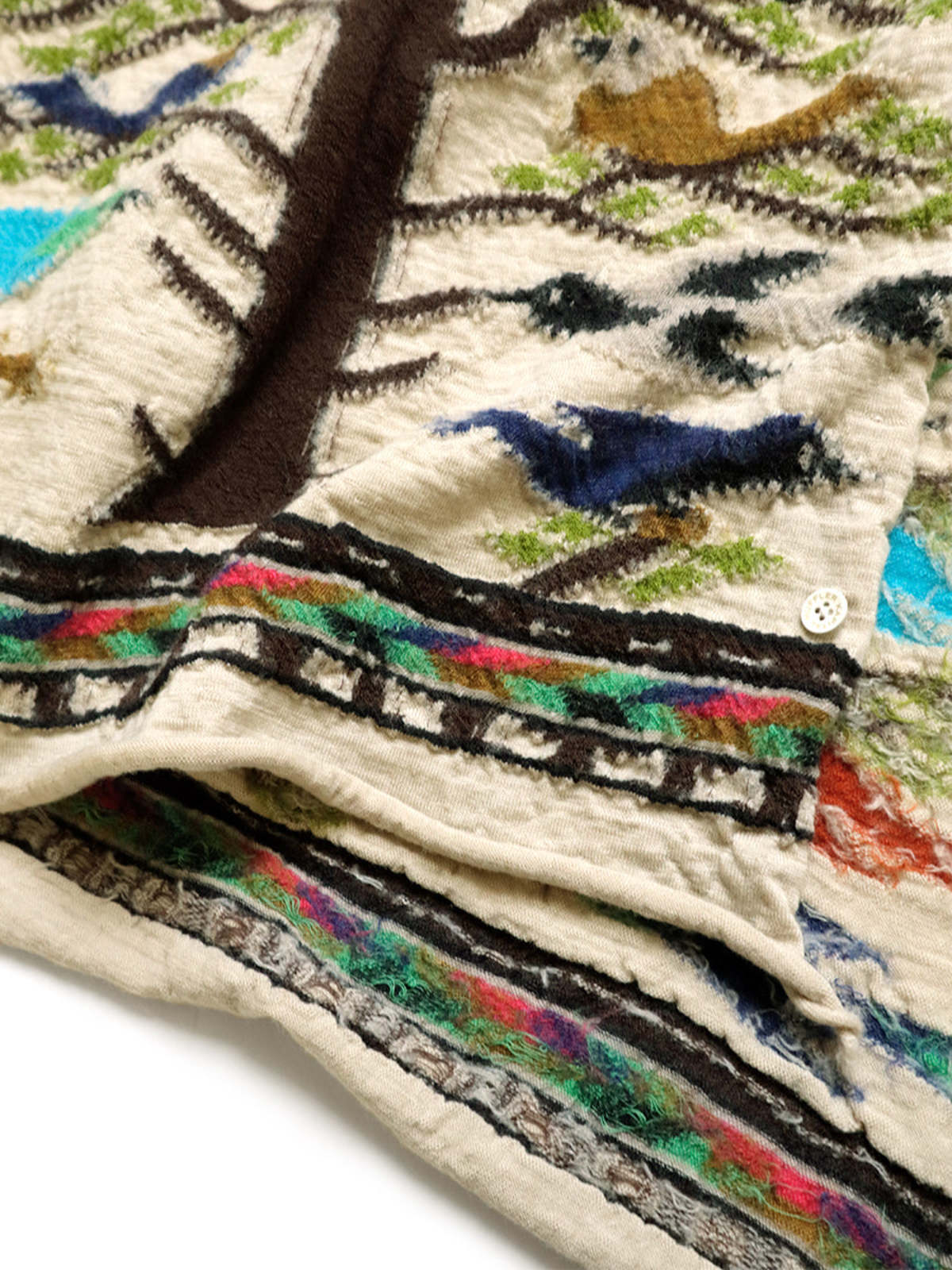 Kapital Fulling Wool HAPPY BIRD TREE Scarf - Beige | Garmentory