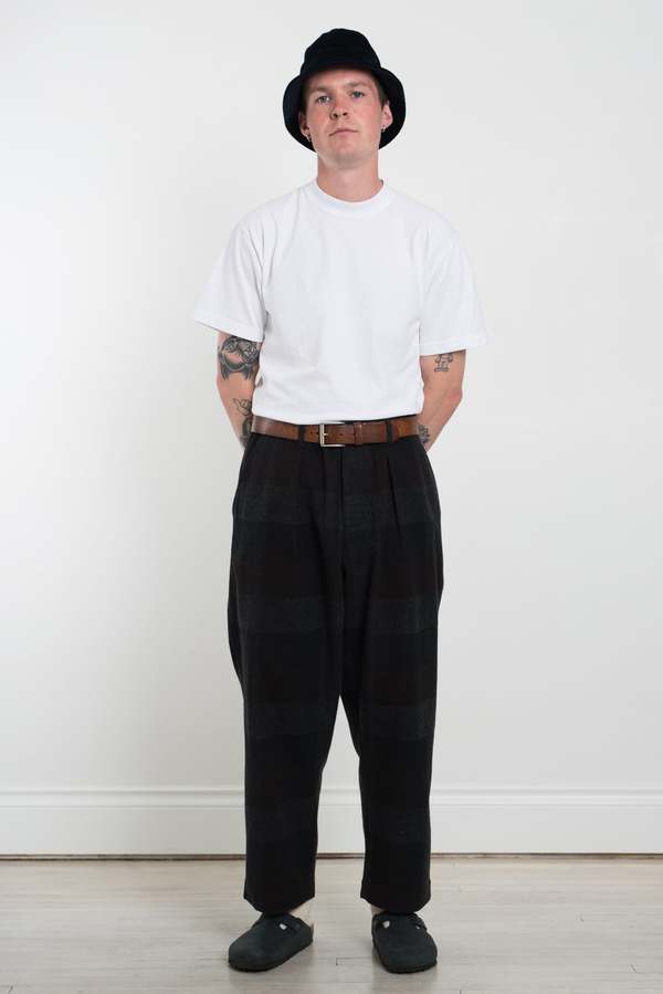 Universal Works Wool Blend Messi Check Oxford Pant - Black | Garmentory