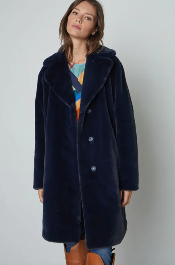 Velvet Evalyn Lux Faux Fur Coat - Navy | Garmentory