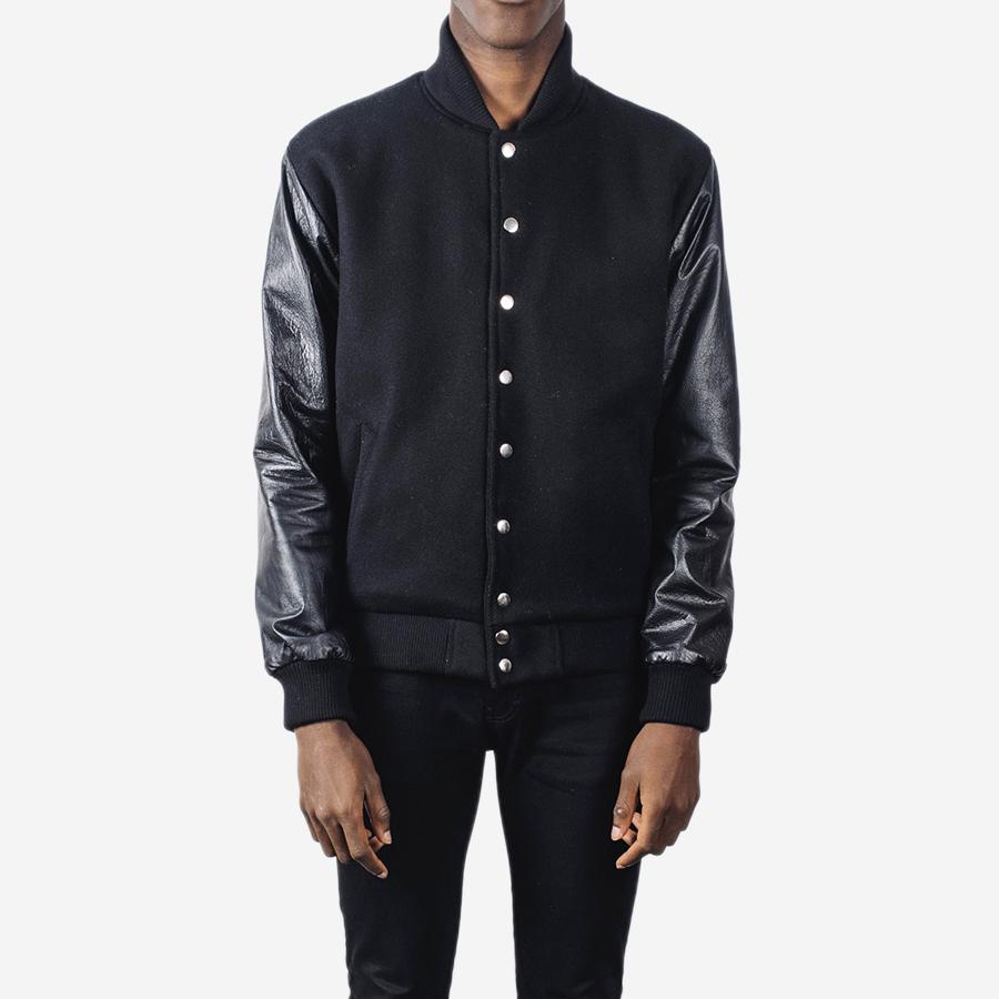 Dangerfield Cashmere/Wool Varsity Bomber Jacket - Black | Garmentory