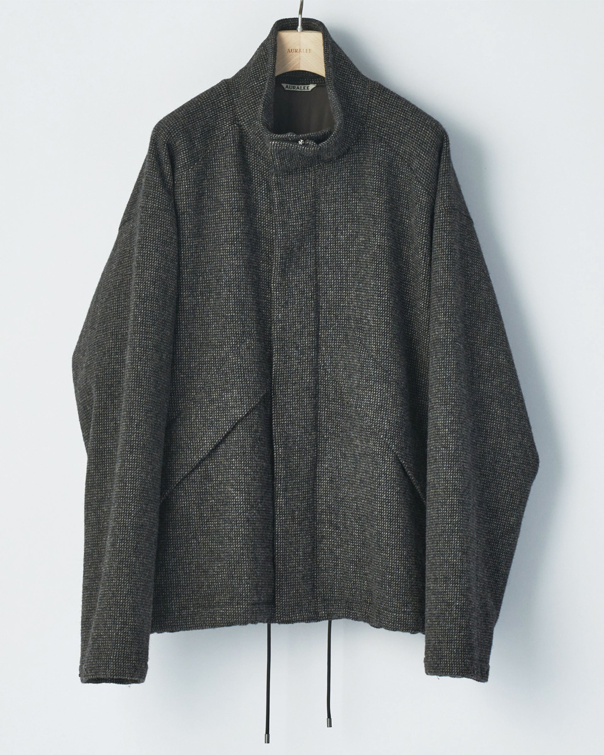 Auralee WOOL HAIRLINE LIGHT TWEED ZIP BLOUSON - TOP CHARCOAL | Garmentory