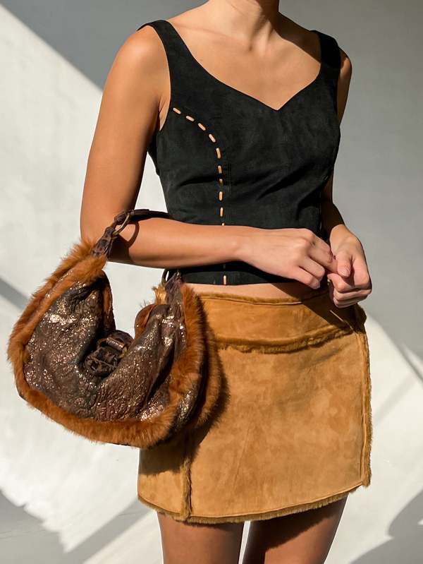 Shearling Mini Skirt - Camel | Garmentory