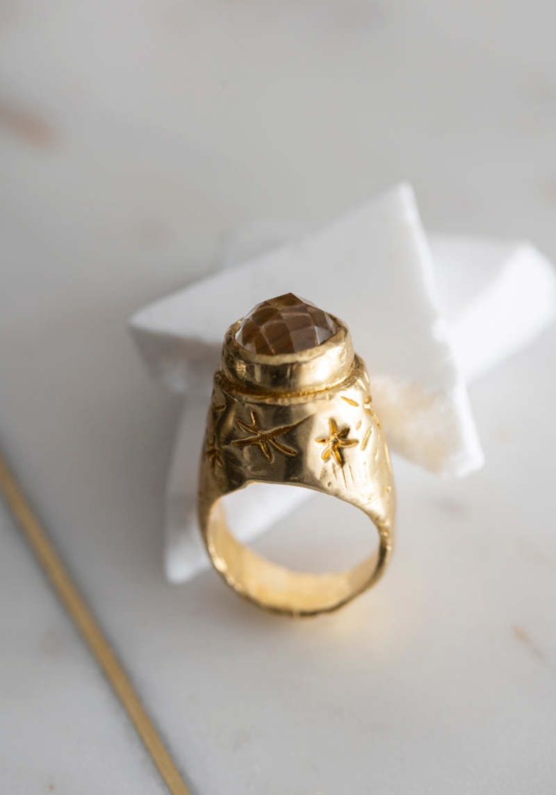 Melissa De La Fuente Topaz New World Ring - Brass/White | Garmentory