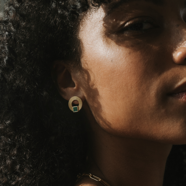 Vintage Mod + Jo Robby Malachite Mini Statement Gold Earrings - Gold | Garmentory