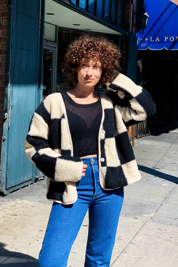 Moon River Shearling Grid Check Jacket | Garmentory