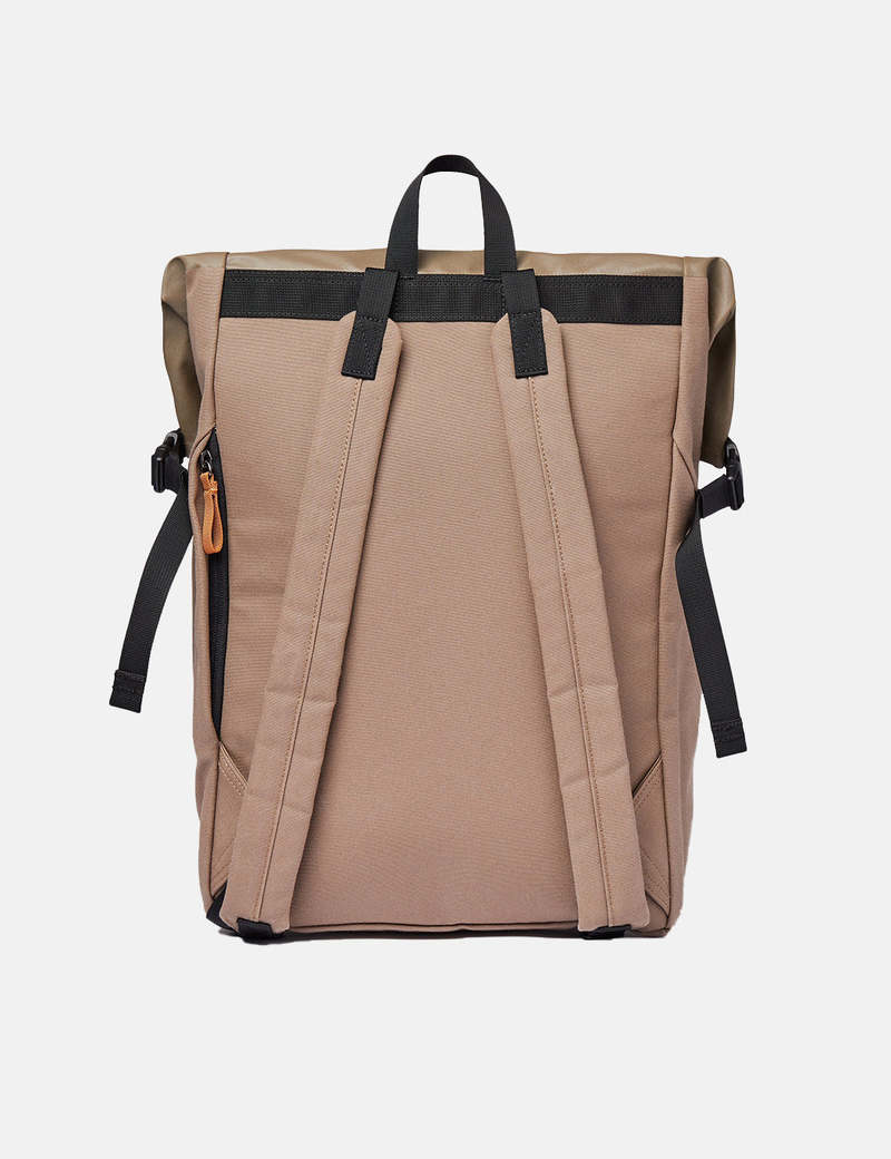 Sandqvist Alfred Polycotton Rolltop Backpack - Fossil/Orange | Garmentory