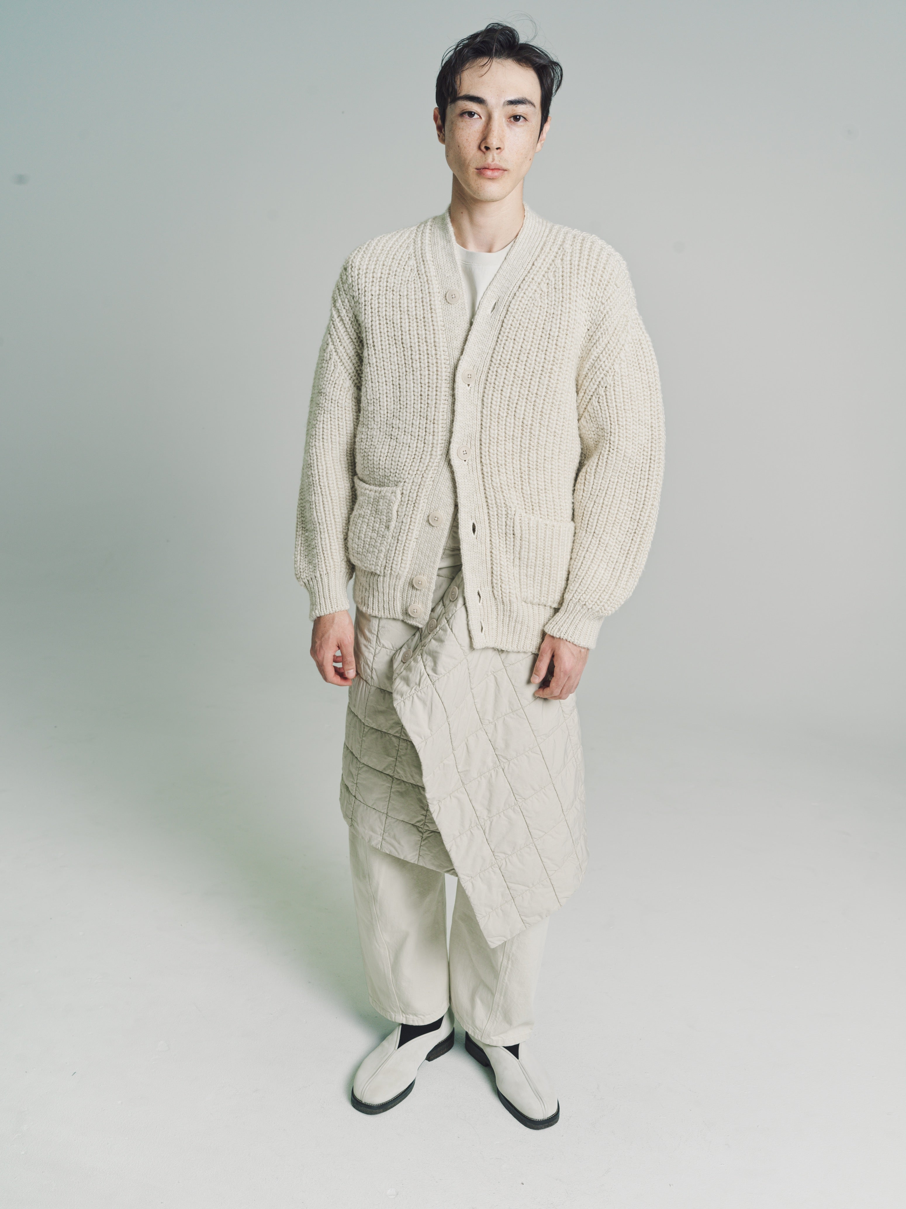 Lemaire Wool Knitted Chunky Cardigan - Light Cream | Garmentory