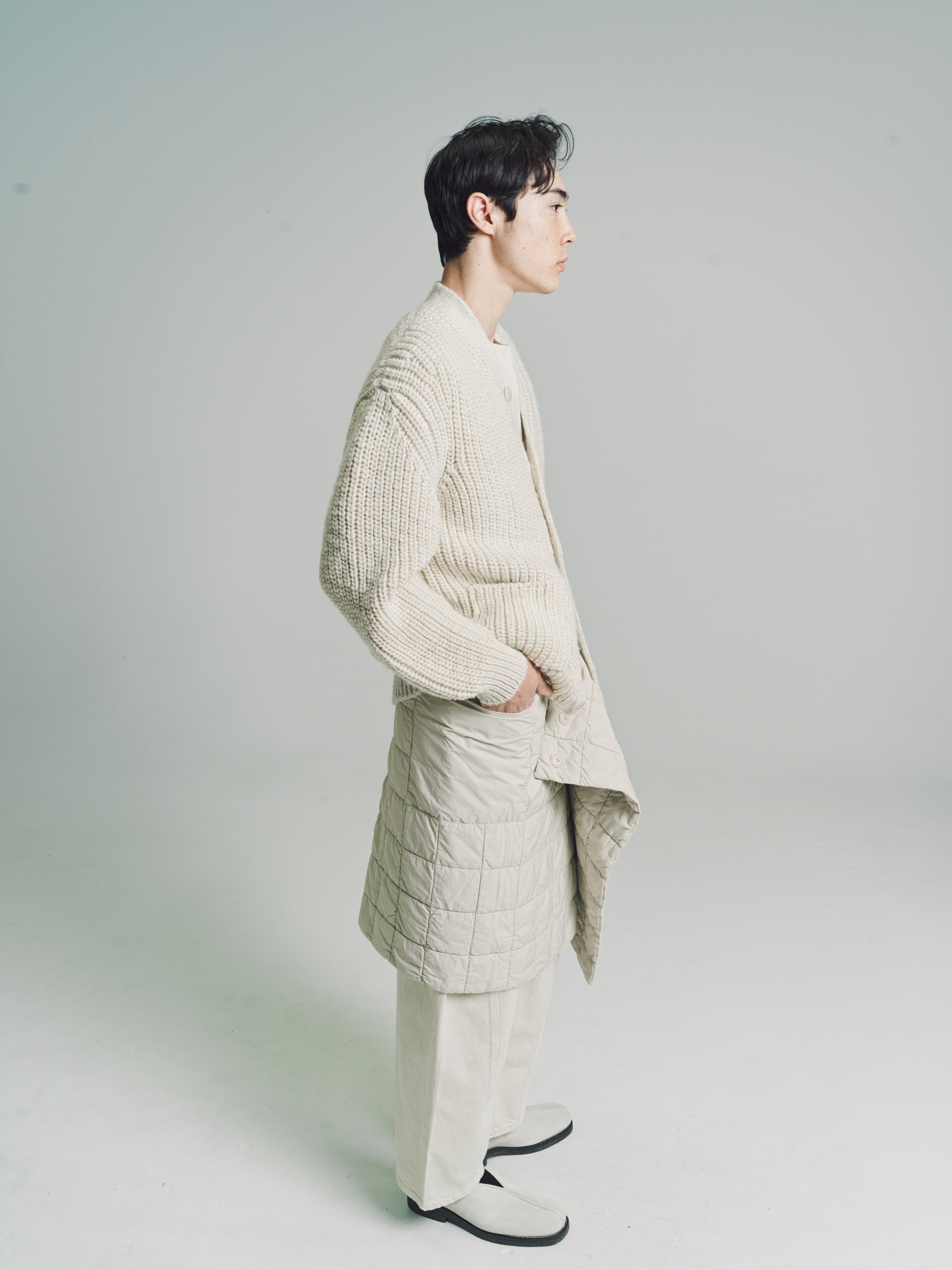 Lemaire Wool Knitted Chunky Cardigan - Light Cream | Garmentory