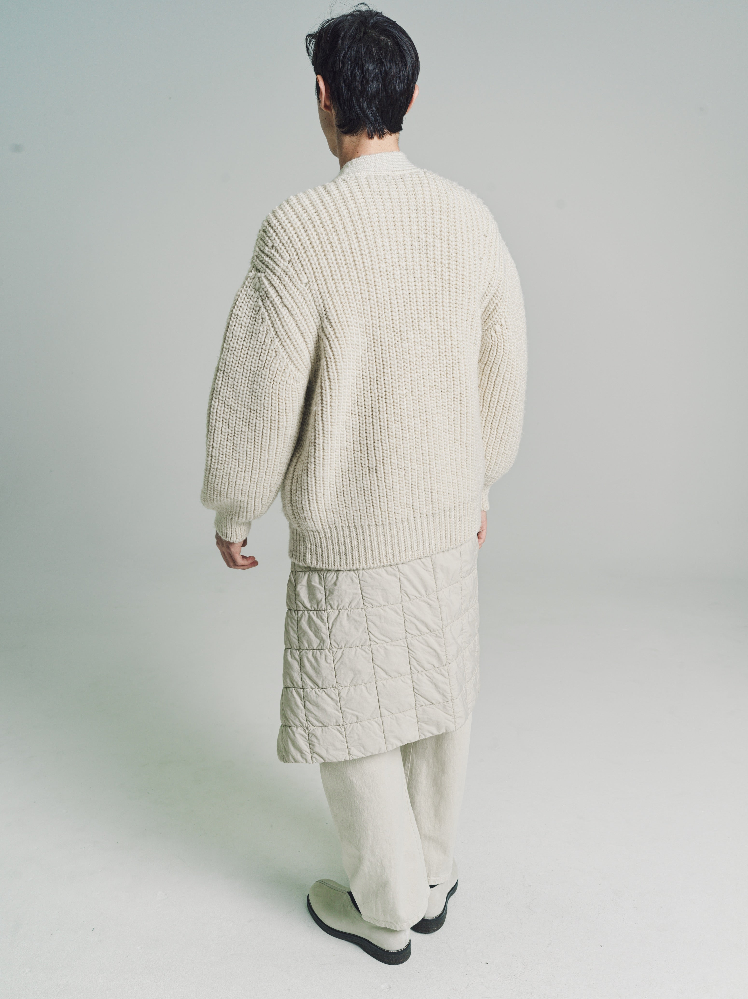 Lemaire Wool Knitted Chunky Cardigan - Light Cream | Garmentory