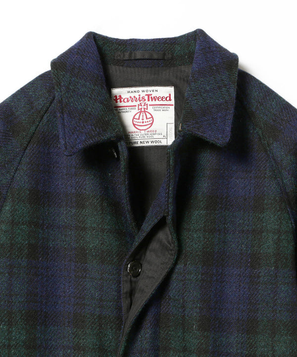 Beams Plus Bal Collar Coat Harris Tweed - BLACK WATCH | Garmentory