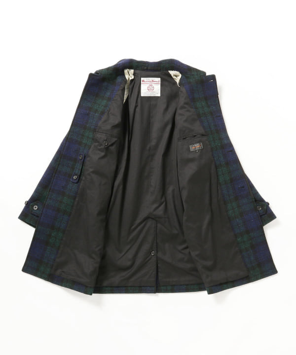 Beams Plus Bal Collar Coat Harris Tweed - BLACK WATCH | Garmentory