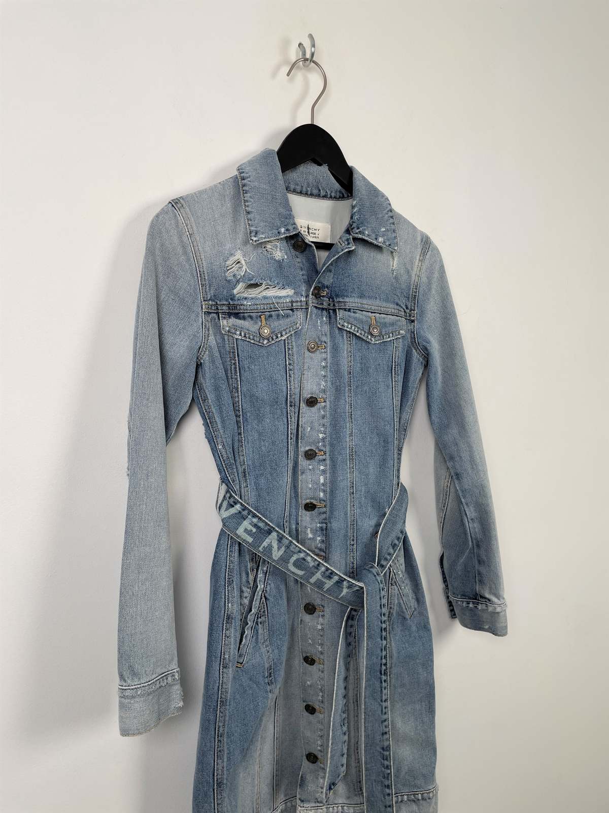 Givenchy Fitted Distressed Denim Mini-Dress with Logo Belt | Garmentory