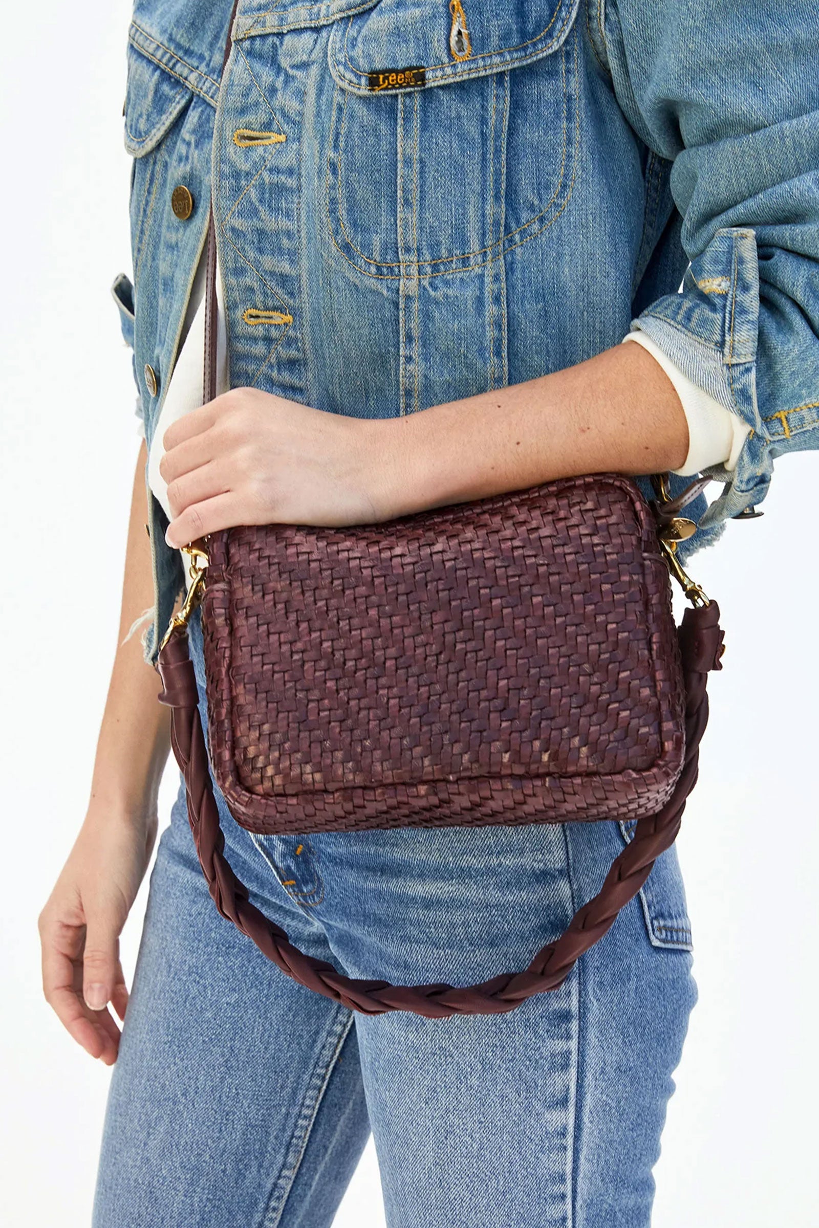 Clare V. Woven Zig Zag Midi Sac Bag - Plum | Garmentory