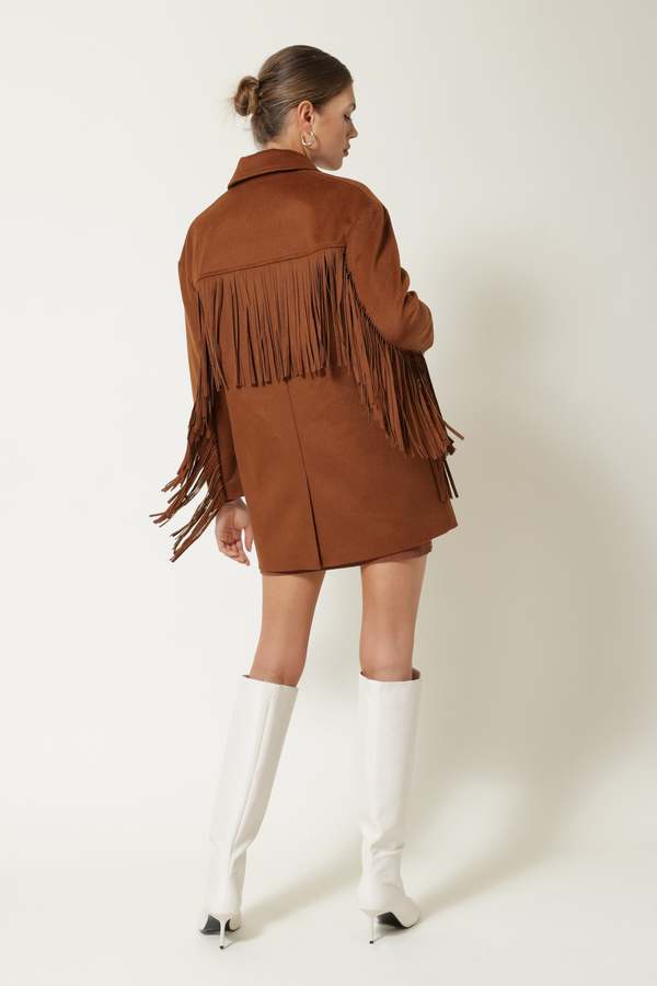 Line & Dot Jenny Double Breasted Fringe Jacket - Caramel | Garmentory