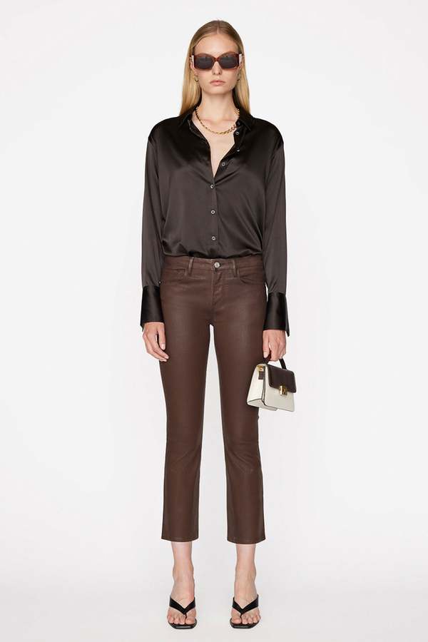 Frame Le Crop Mini Boot Coated - Dark Chocolate | Garmentory