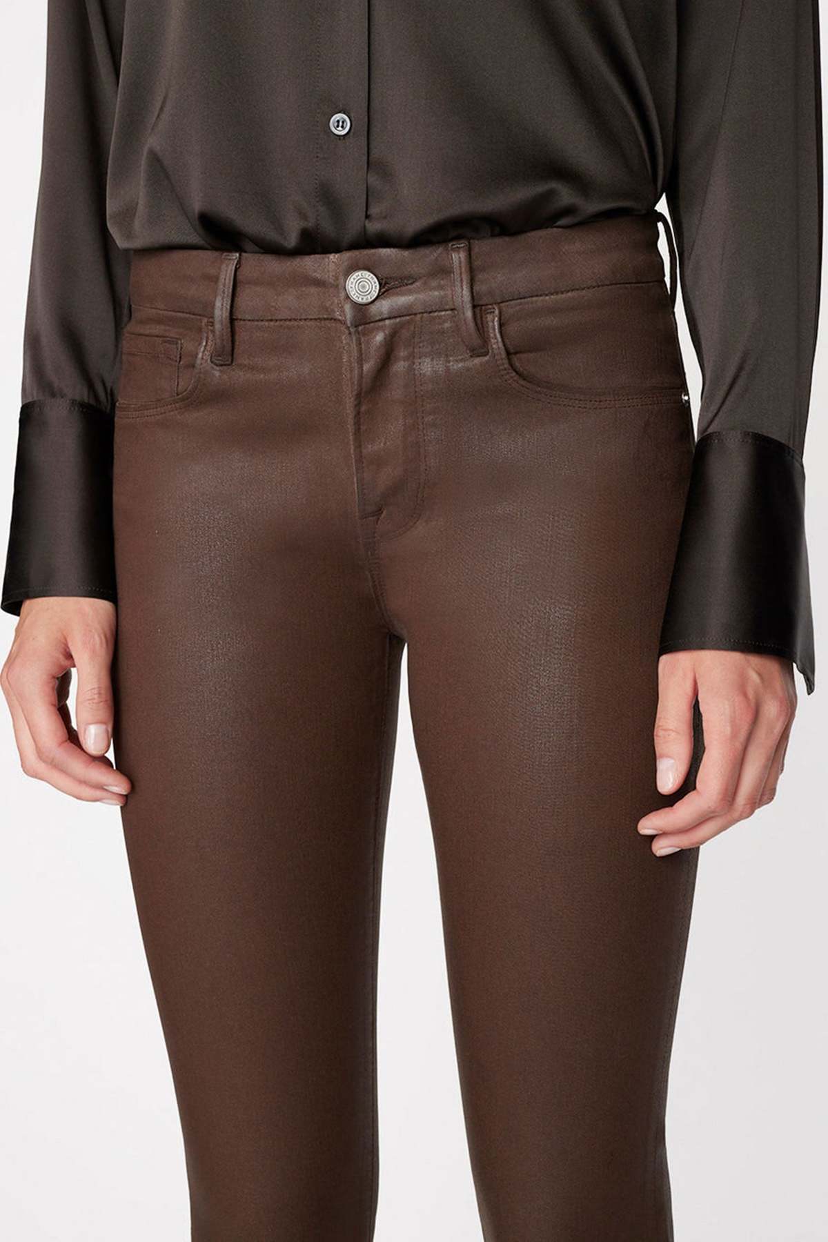 Frame Le Crop Mini Boot Coated - Dark Chocolate | Garmentory