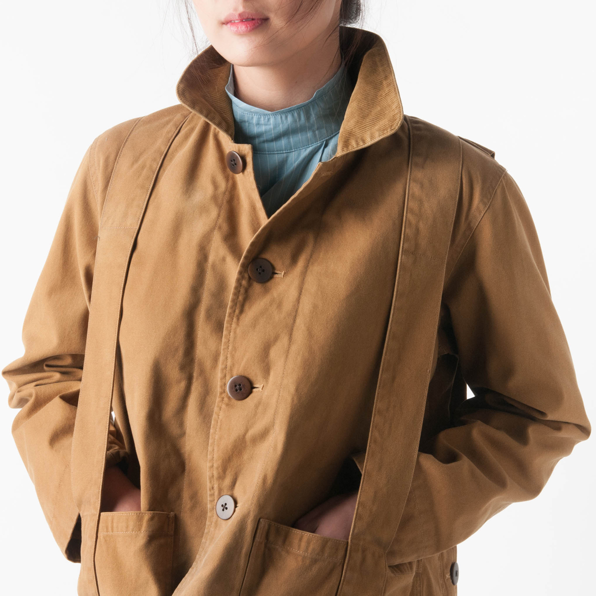 CHIMALA Selvedge Duck Norfolk Hunting Jacket in Camel | Garmentory