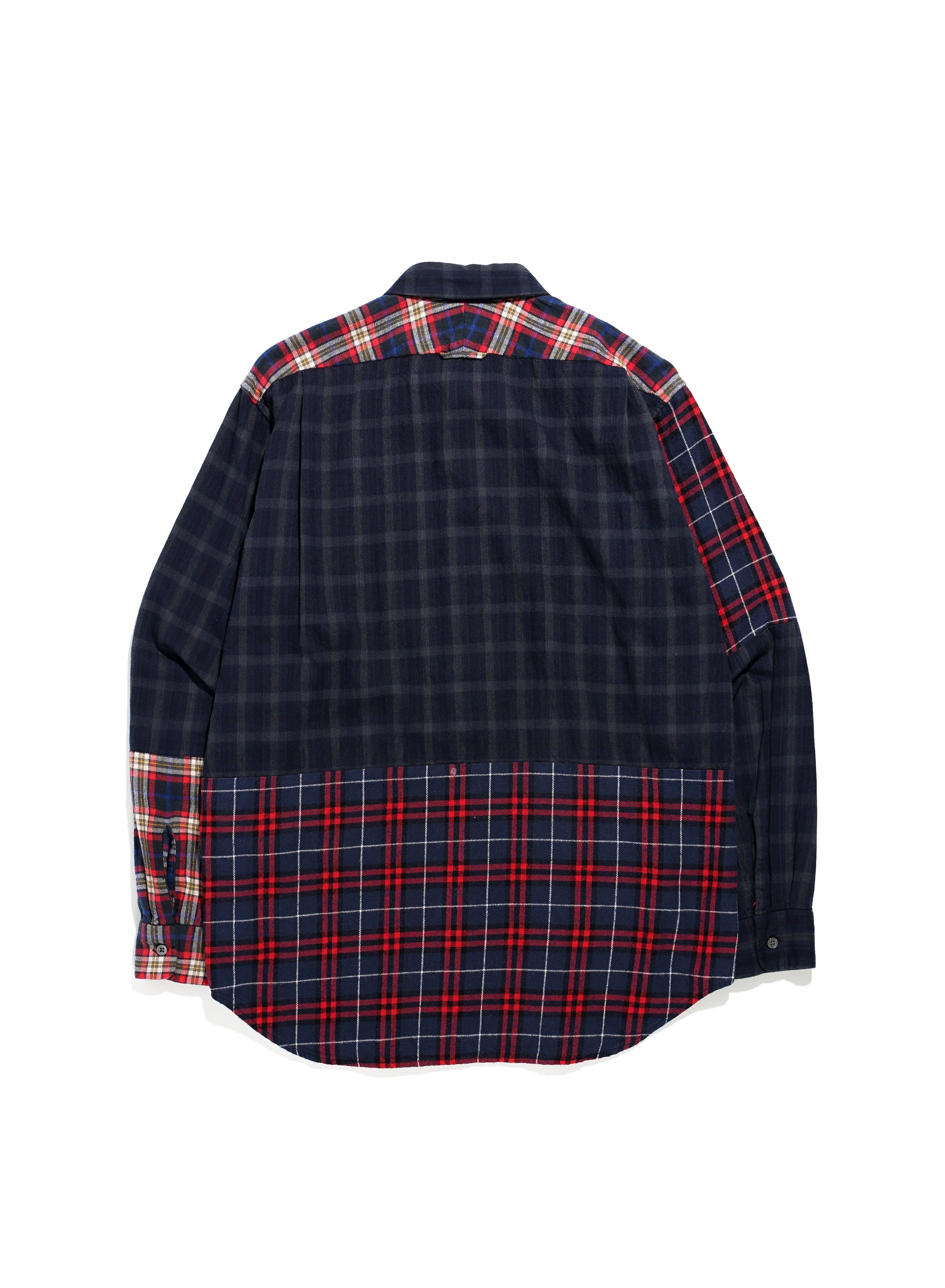 Engineered Garments Cotton Combo Short Collar Shirt - Navy/Grey Flannel ...