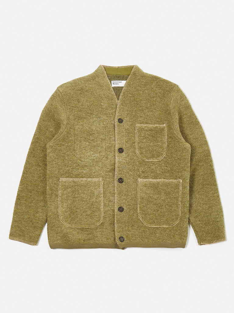 Universal Works Blanket Stitch Cardigan - Light Olive | Garmentory