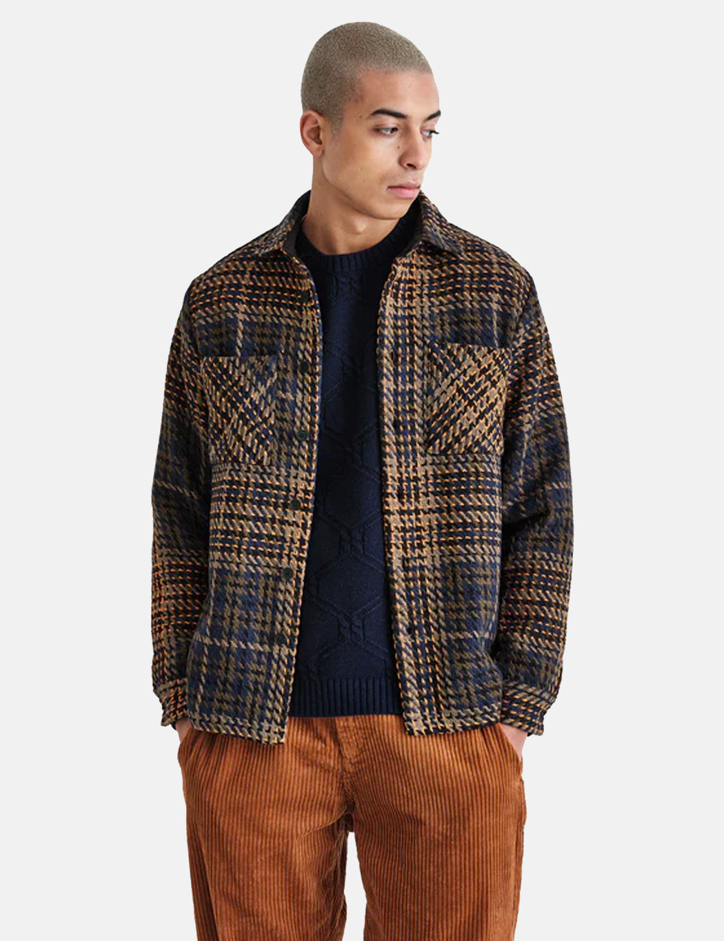 Wax London Heritage Check Whiting Overshirt - Navy/Khaki | Garmentory