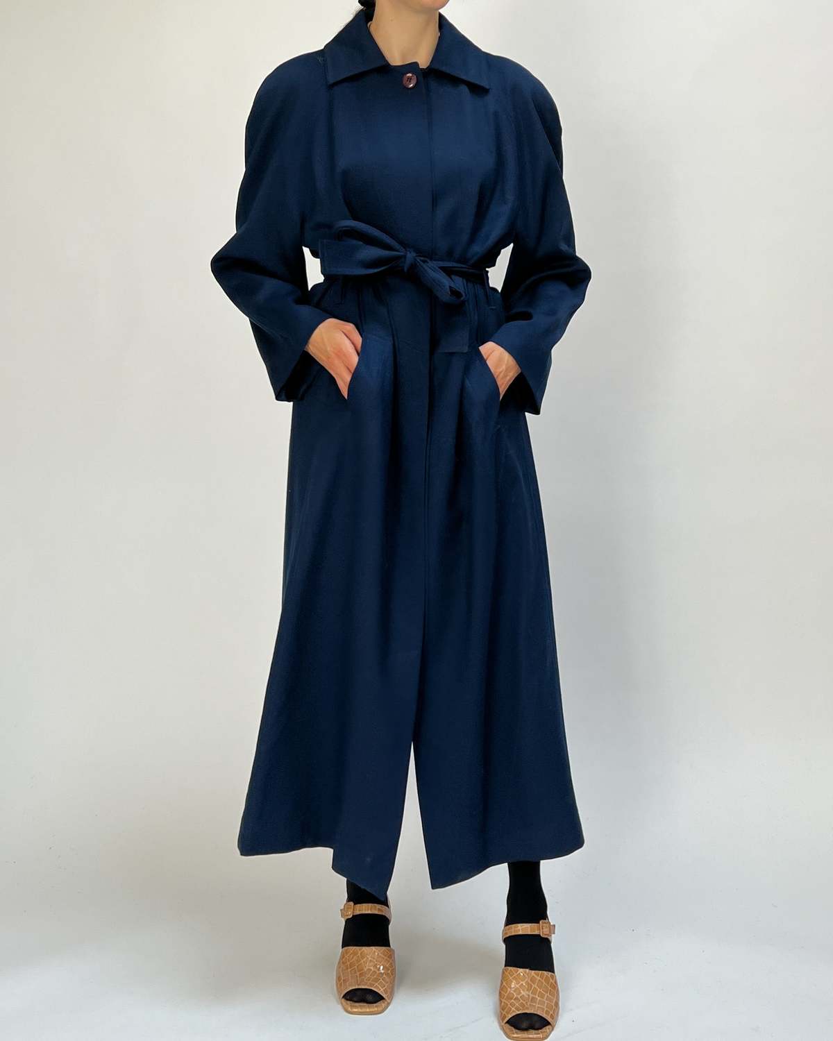 Wool Trench Coat - Navy | Garmentory