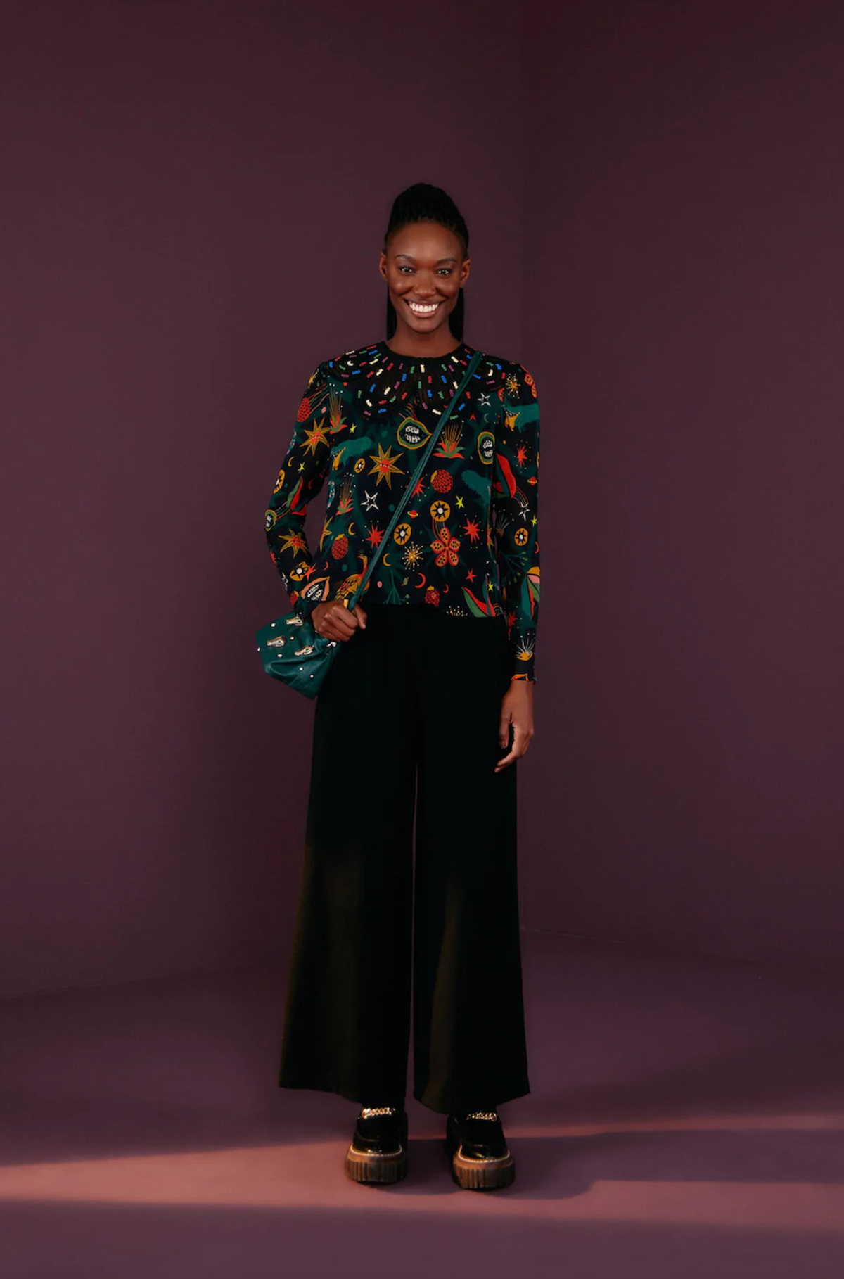 Farm Rio Cerrado Sky Embroidered Blouse - Black | Garmentory