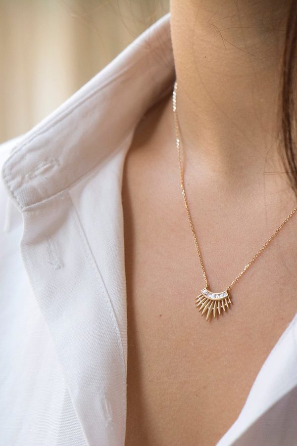 Celine Daoust Baguette Diamonds Rising Sun Necklace - Gold | Garmentory
