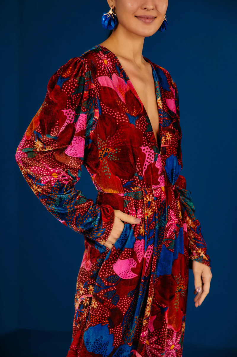 Farm Rio Velvet Snake Jumpsuit - Garden Red | Garmentory