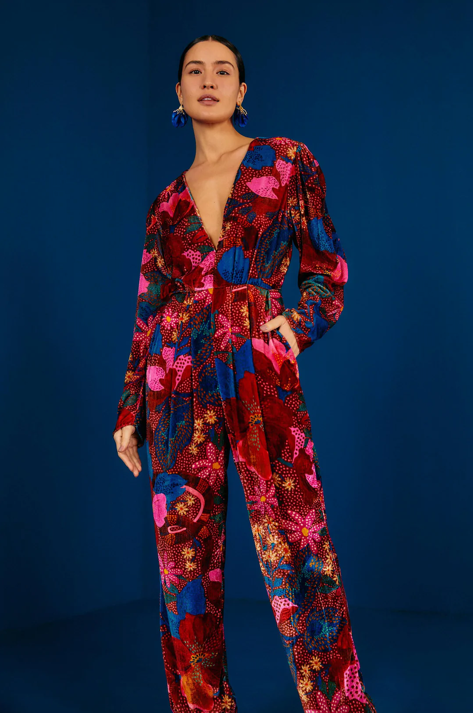 Farm Rio Velvet Snake Jumpsuit - Garden Red | Garmentory
