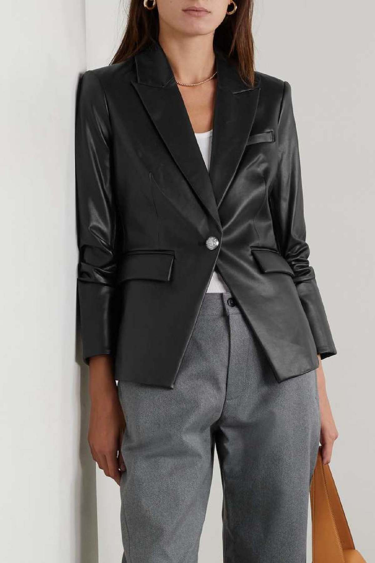 Veronica Beard Hollis Vegan Leather Dickey Jacket - Black | Garmentory
